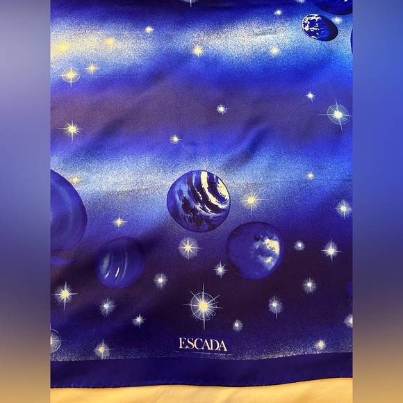 Escada | Accessories | Rare Vtg Escada Silk Scarf Italy Planet Stars ...